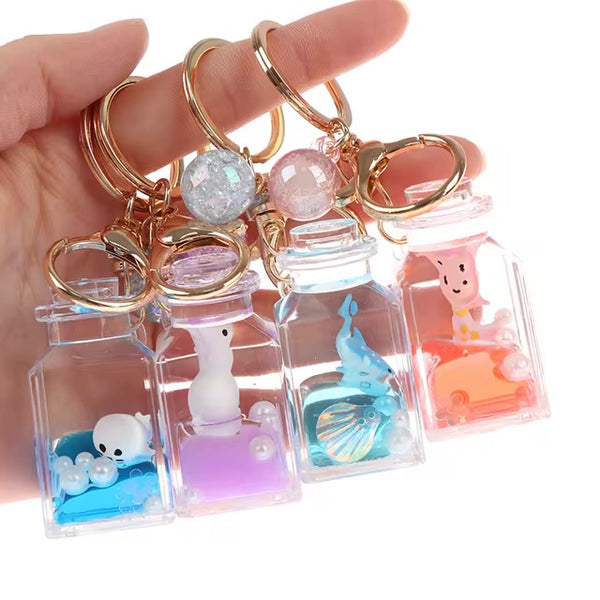 Marine Life Liquid Keychain – Quicksand Bottle Keyring for Kids, Teens ...